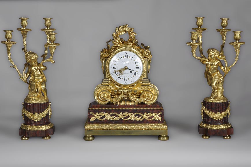 BALTHAZARD, Clockmaker - Clock set with putto and satyre child decor ...
