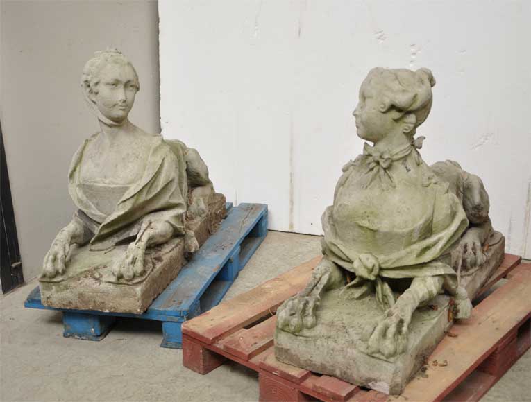 Pair of sphinges in composite stone - Statues