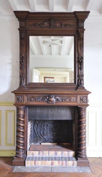 Antique walnut fireplace with Satyr mask - Wood