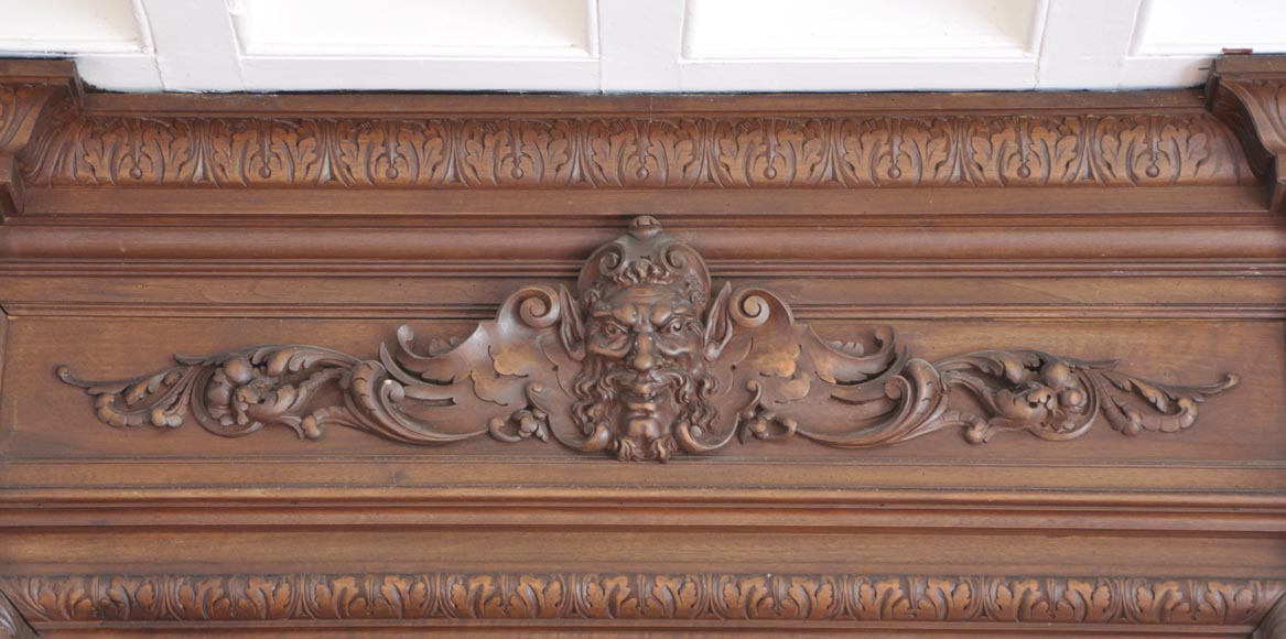 Antique walnut fireplace with Satyr mask - Wood