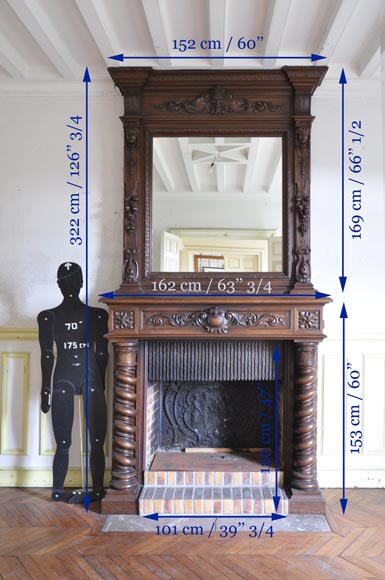 Antique walnut fireplace with Satyr mask - Wood