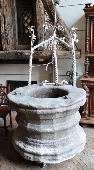 Antique Gothic period stone well with wrought iron structure ...