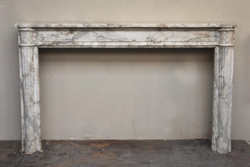 Large antique Louis XVI period fireplace with half columns in white ...