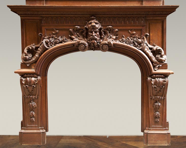 Exceptional antique oak wood fireplace made after the model of the ...
