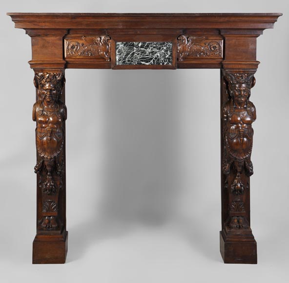 Beautiful antique Neo-Renaissance style carved walnut fireplace with ...