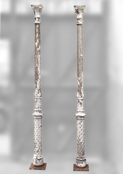 Pair of Corinthian columns in painted cast iron - Columns and pillars