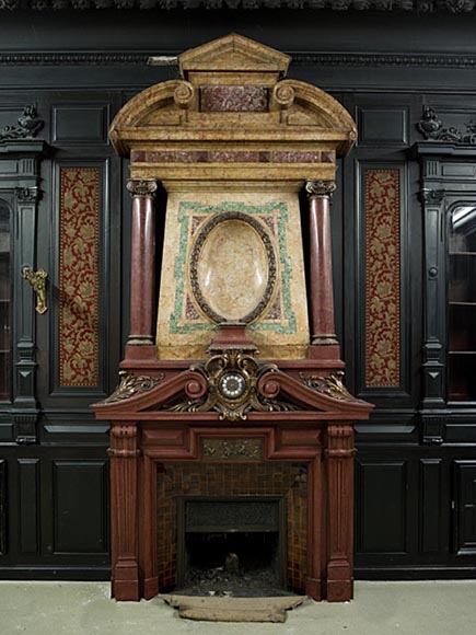 Rare Napoleon III paneled room in blackened wood with its monumental ...