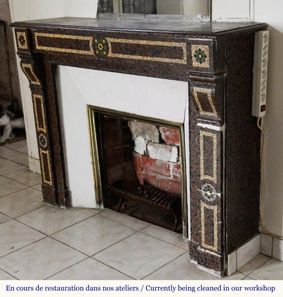 Napoleon III style mantel in marble mosaic - Marble