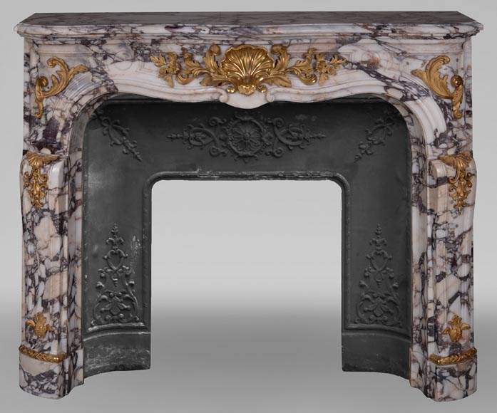 Louis XV mantel in Brecca di Seravezza marble with gilt bronzes - Marble