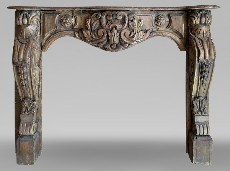 Antique Louis XV period mantel in wood, richly sculpted - Wood