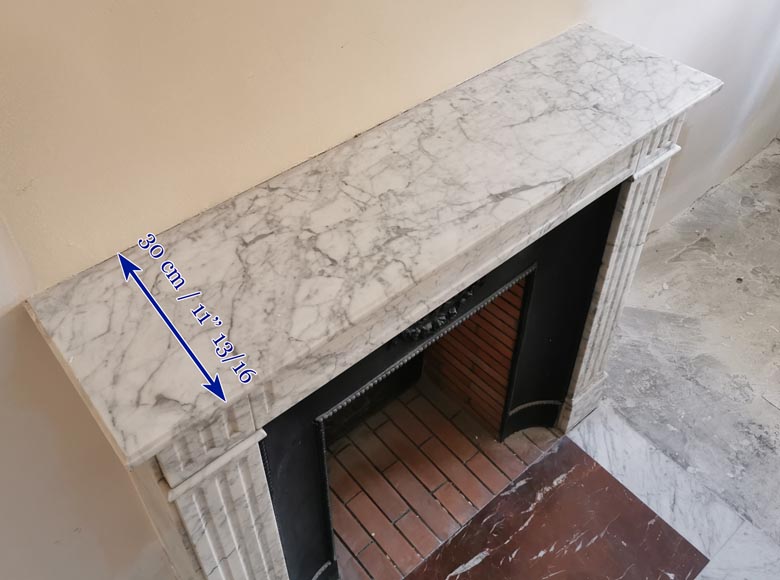 Small Louis XVI style fireplace with flutes, veined Carrara marble - Marble