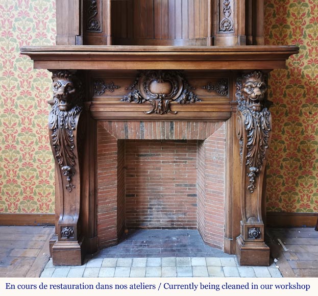 Napoleon III walnut fireplace surmounted by an important alcove - Wood