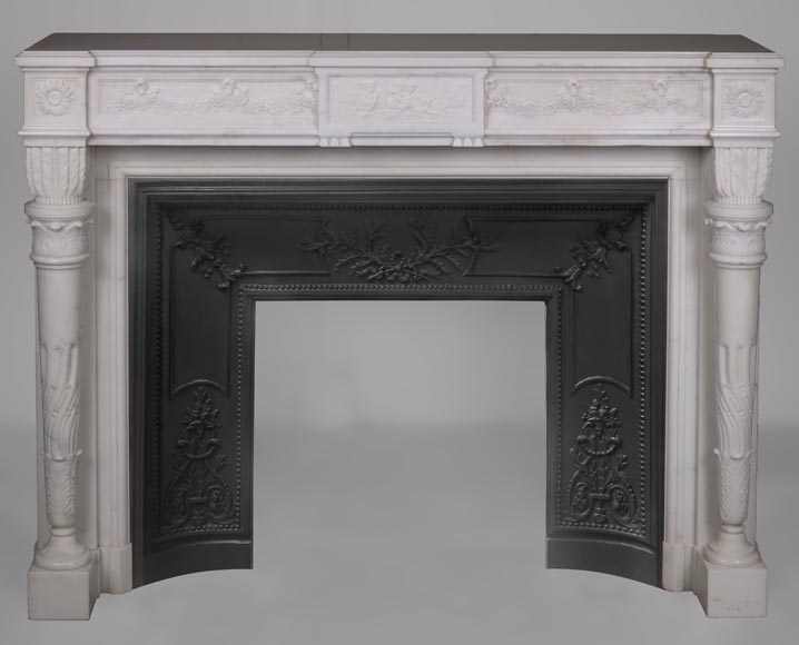 Louis XVI style statuary Carrara marble mantel with detached quiver ...