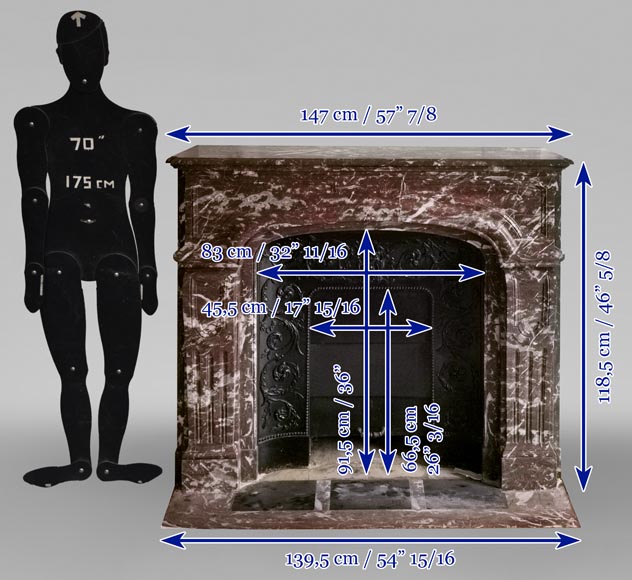 Regence style fireplace in Red of the North marble - Marble