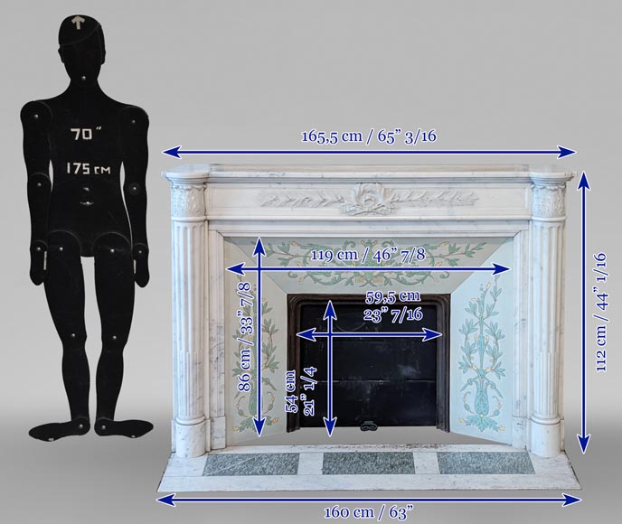 Louis XVI style fireplace with half columns and laurel crown - Marble