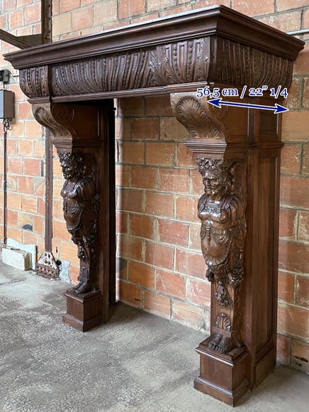 Renaissance walnut mantel with satyrs - Wood