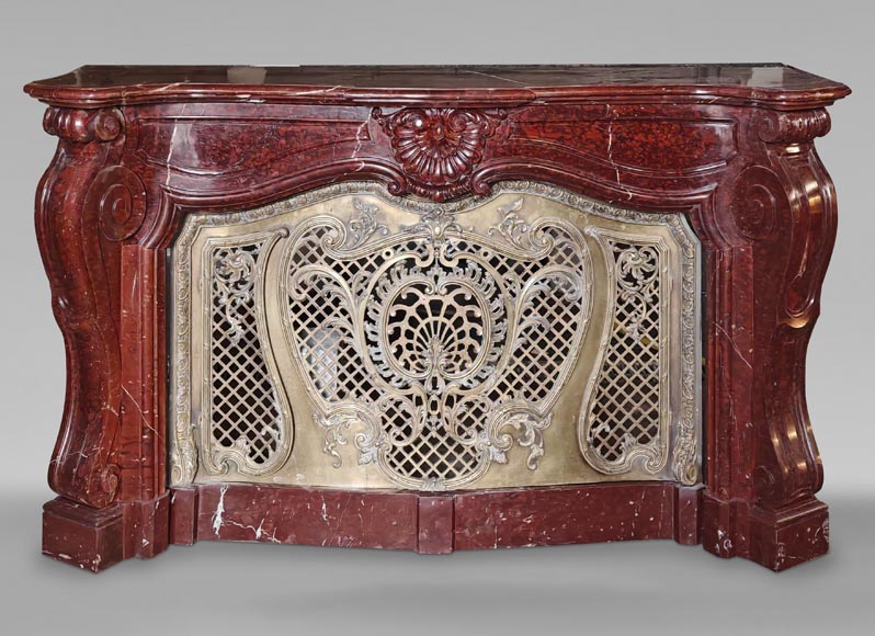 Napoleon III Red Griotte Marble Mantelpiece with Bronze Fire Grate - Marble