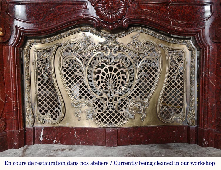 Napoleon III Red Griotte Marble Mantelpiece with Bronze Fire Grate - Marble