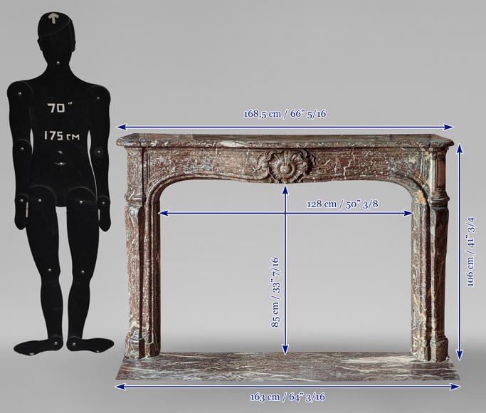 Louis XV period mantel in Rouge Royal marble - Marble
