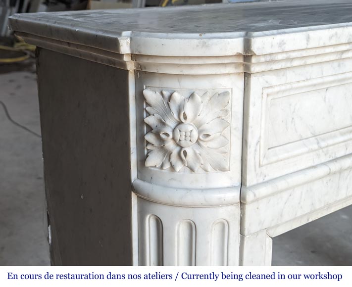 Louis XVI style Carrara marble mantel with rounded corners and carved ...