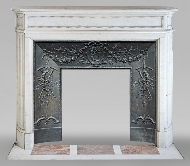 Louis XVI style Carrara marble mantel with rounded corners and beaded ...