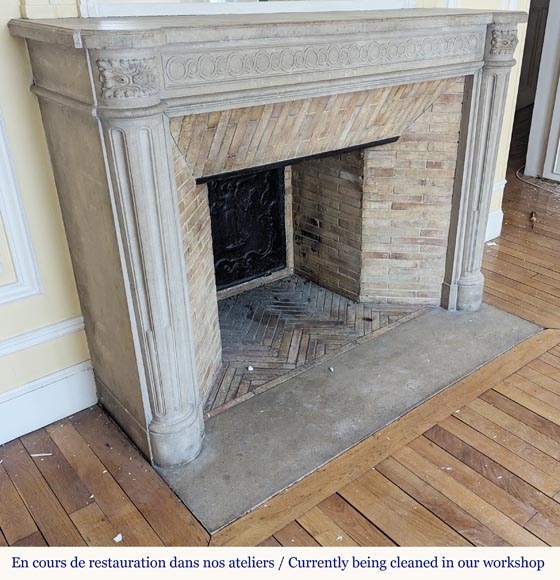 Louis XVI style mantel with half-columns and Greek frieze carved in ...