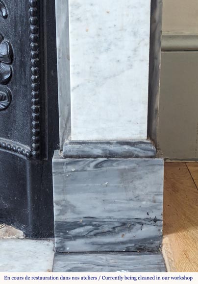 Louis XVI style two-tone mantel carved in Carrara and Turquin marble ...