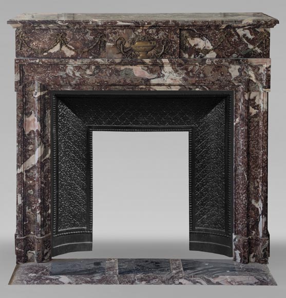 Louis XIV style mantel in Rouge de Rance marble adorned with bronze ...