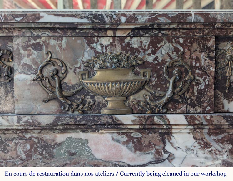 Louis XIV style mantel in Rouge de Rance marble adorned with bronze ...
