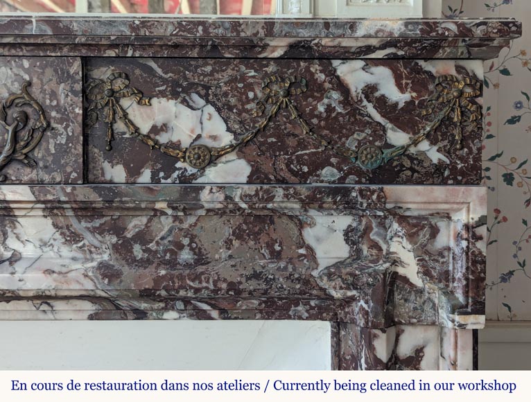 Louis XIV style mantel in Rouge de Rance marble adorned with bronze ...