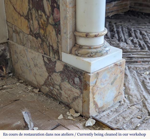 Two-tone Directoire style marble mantel decorated with butterflies - Marble