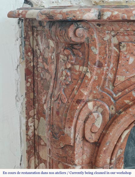 Louis XV style red marble mantel with curved sides and shell flowers ...