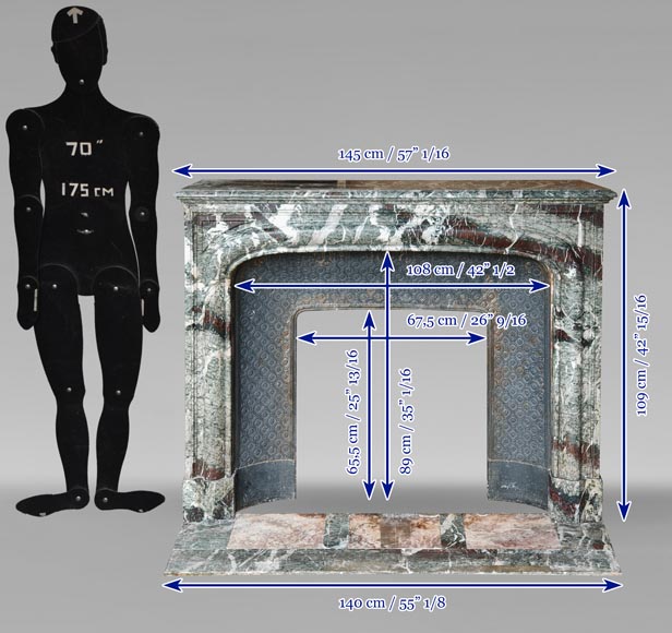 Louis XIV style mantel in banded Campan marble - Marble