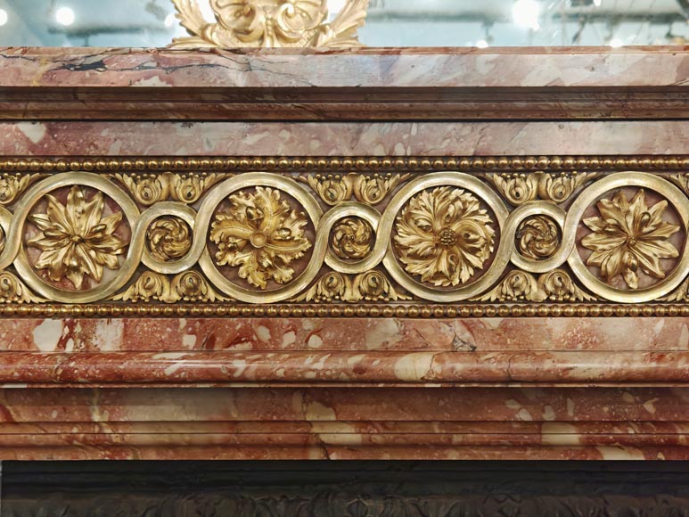 Large Louis XVI style mantel in red breche marble adorned with bronze ...