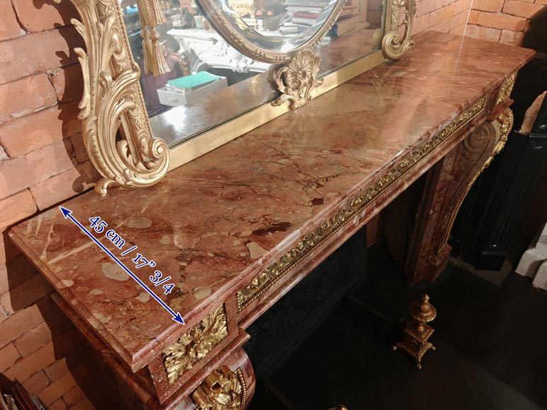 Large Louis XVI style mantel in red breche marble adorned with bronze ...