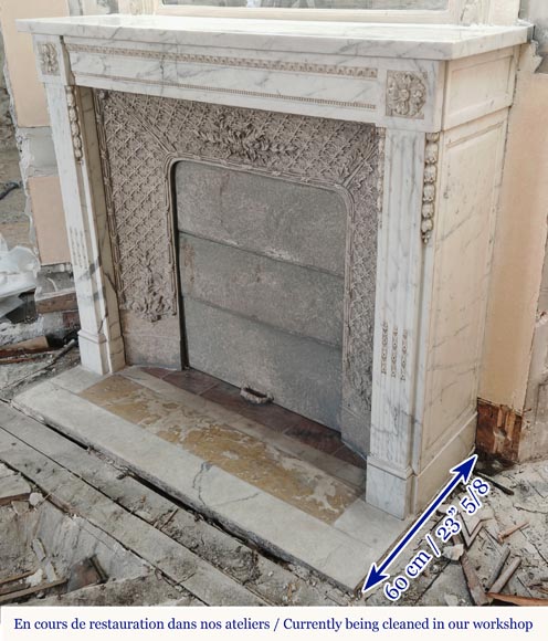Louis XVI style mantel with pilaster feet carved in veined Carrara ...