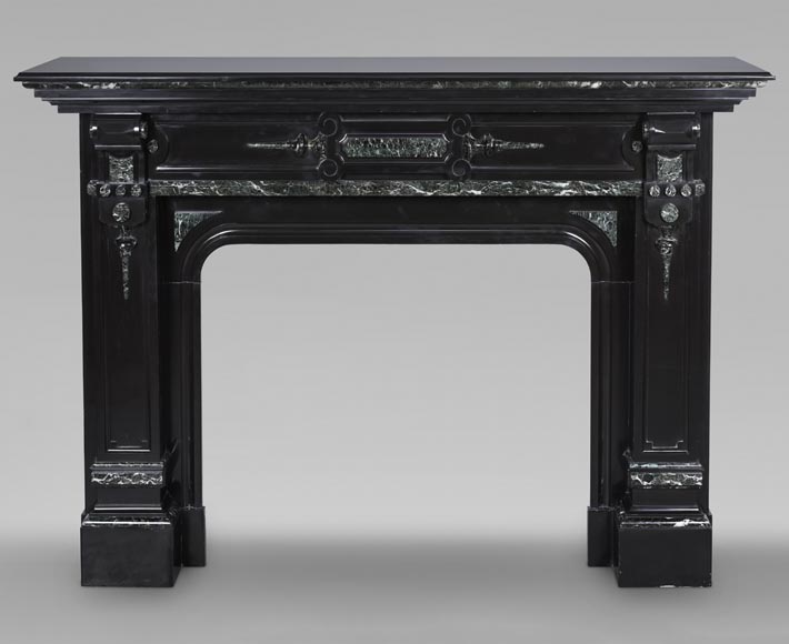 Napoleon III style two-tone mantel carved in fine black and Vert de Mer ...
