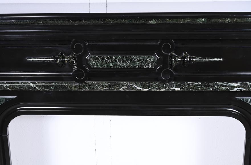Napoleon III style two-tone mantel carved in fine black and Vert de Mer ...