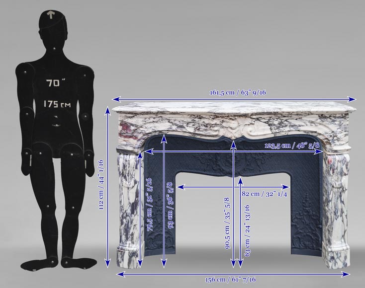 Louis XV style fireplace in Violet Breccia, with a central cartouche ...