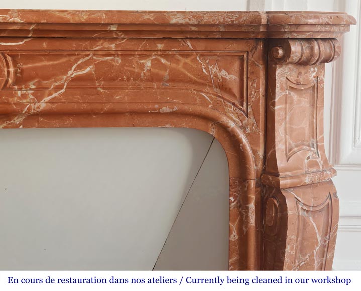 Louis XV style Pompadour model fireplace in red-orange marble - Marble