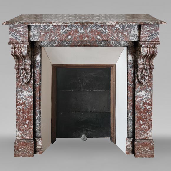 Napoleon III style fireplace, modillion model, in Northern Red marble ...