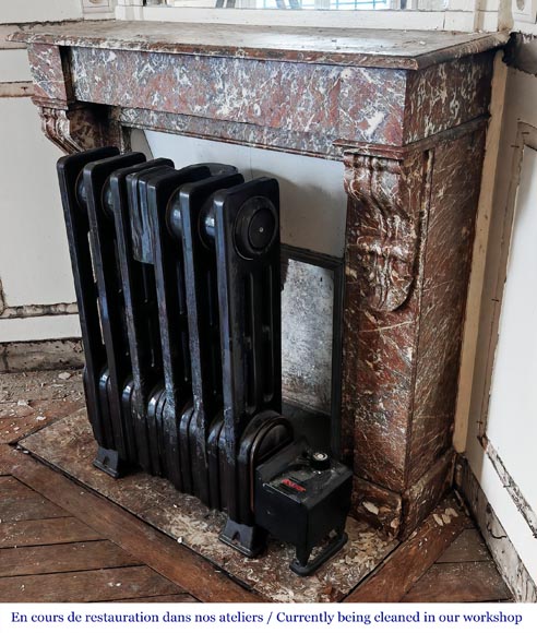 Napoleon III style fireplace, modillion model, in Northern Red marble ...
