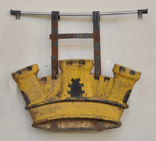Antique cast iron sign in shape of a castle from the 19th century ...