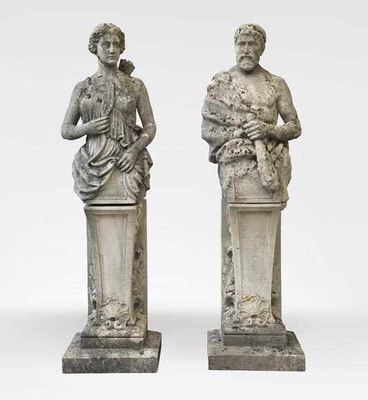 "Diana and Hercules", pair of stone statues - Statues