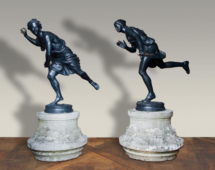 "Hippomenes and Atalanta", pair of cast iron garden statues from the ...